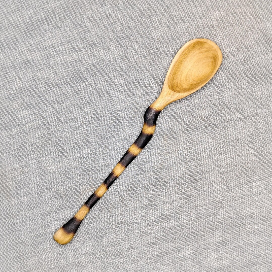 Wood Spoon Hand Carved, Shou Sugi Ban, Black Handle: Cooking, Serving ...