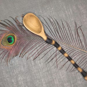 Wood Spoon Hand Carved, Shou Sugi Ban, Black Handle: Cooking, Serving ...