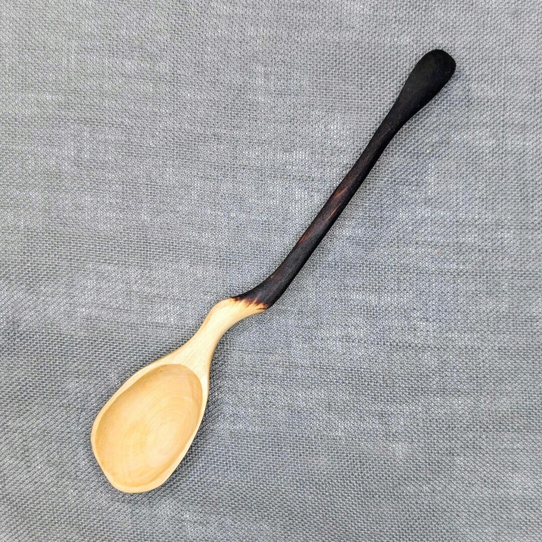 Wood Spoon Hand Carved, Shou Sugi Ban Great for Soup, Cooking Stew ...