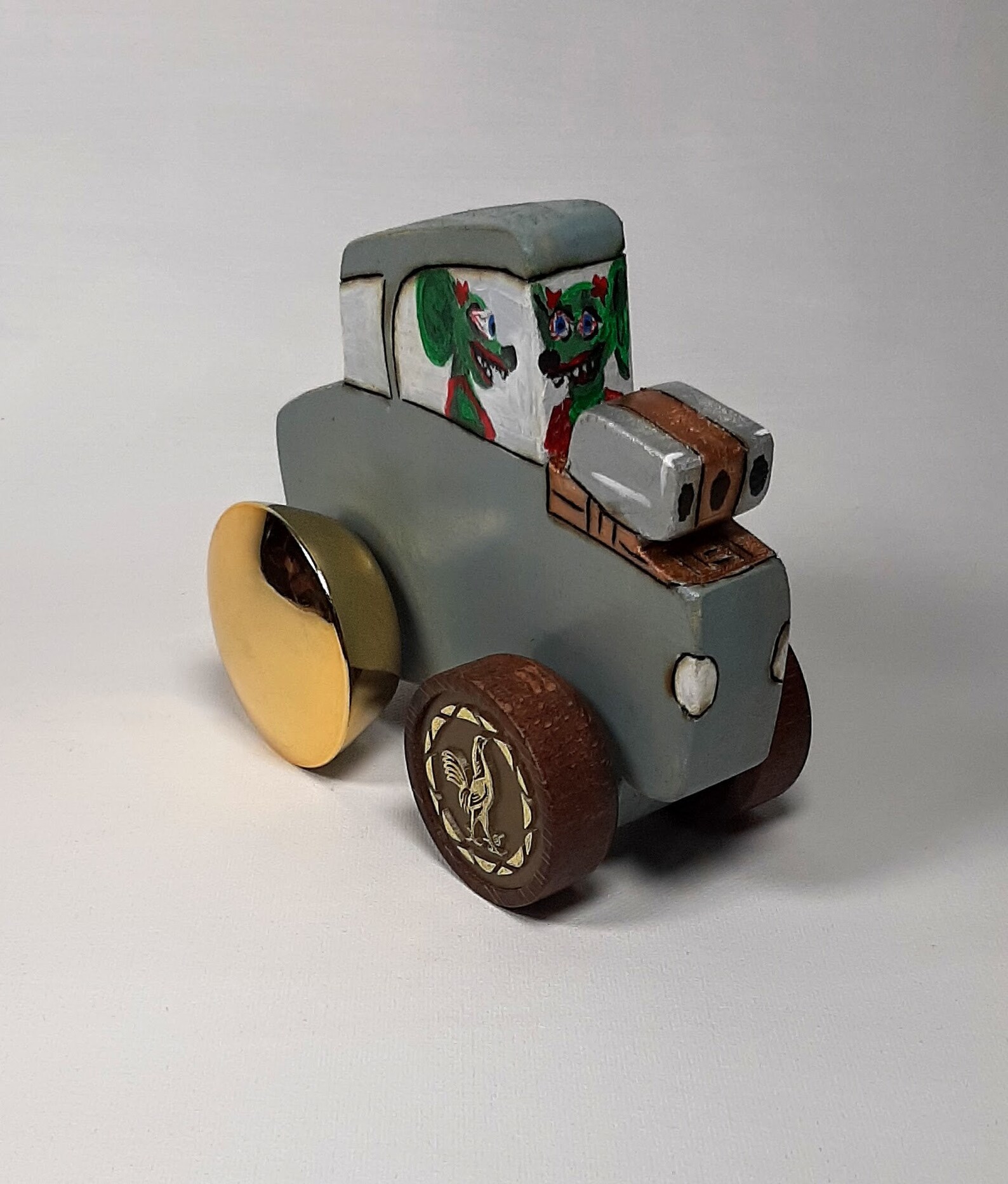 Hot Rod Wood Toy Car Lady Rat Fink Painted Sculpture With - Etsy