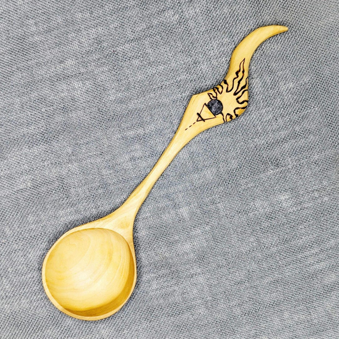 Large Spoon With Wood Burnt Drawing of Sun, Moon & Earth, Annular ...