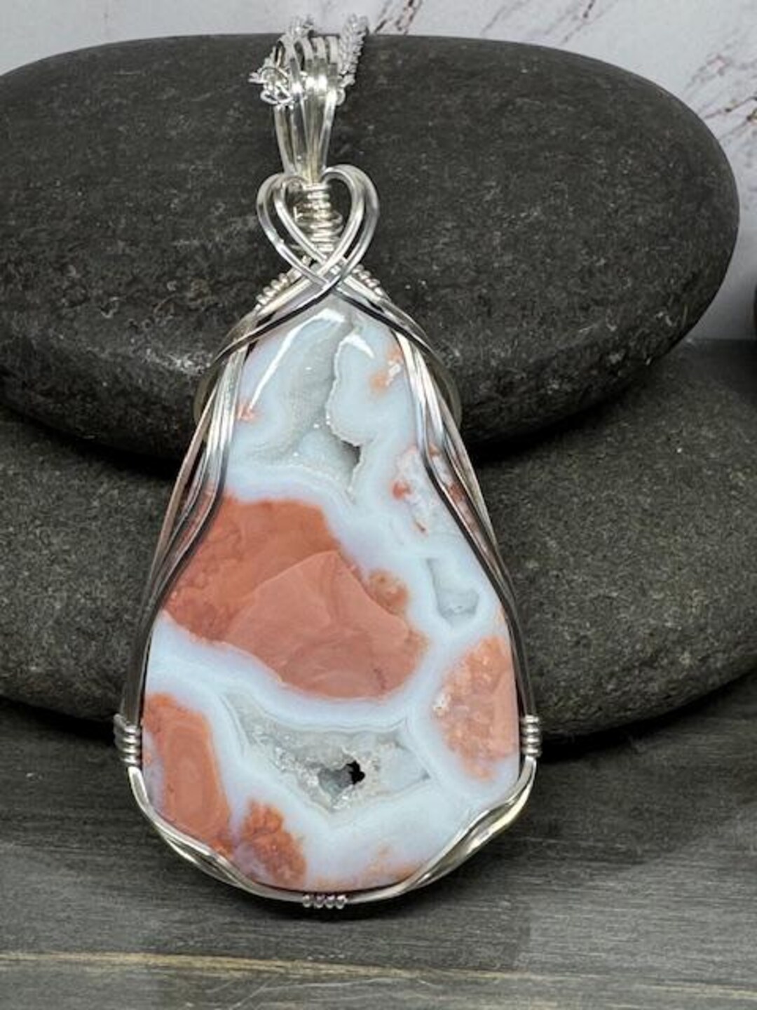 Agate, Agate Jewelry, Cotton Candy Agate Pendant Necklace, Wire Wrapped ...