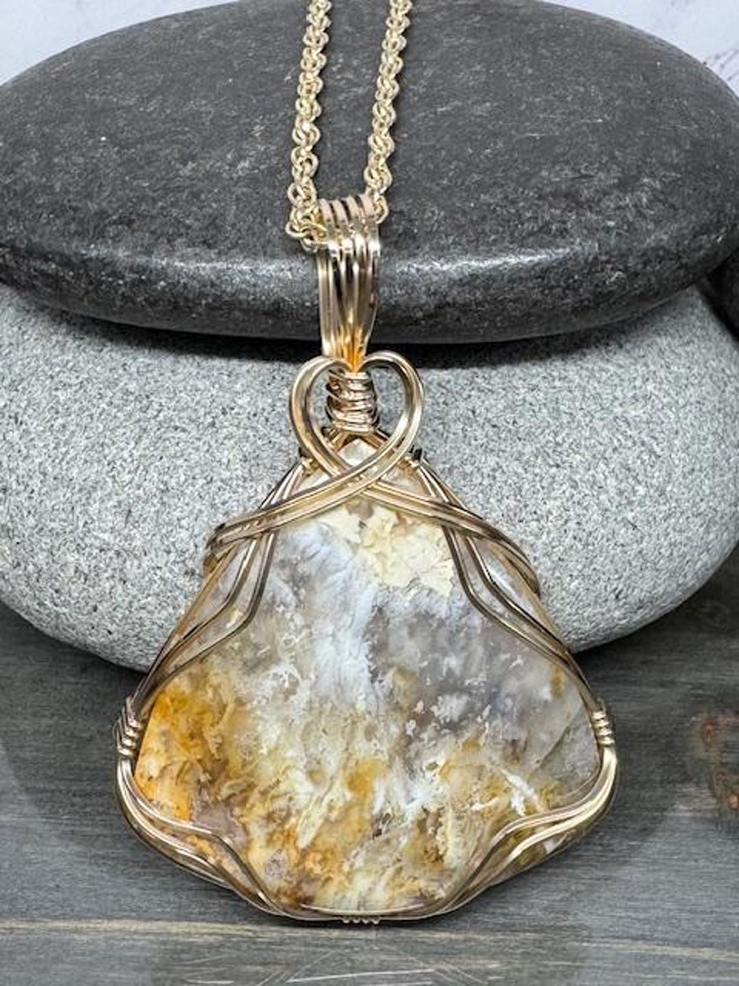 Agate, Feather Ridge Plume Agate, Agate Pendant Necklace Wire Wrapped ...