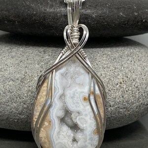 Wyoming Blizzard Stone Aka Lysite Agate Pendant Necklace Wire Wrapped ...