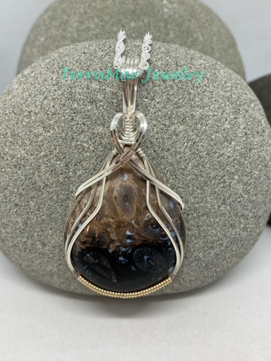 Fossilized Palm Root Jewelry Argentium Silver and 14K Gold - Etsy Hong Kong