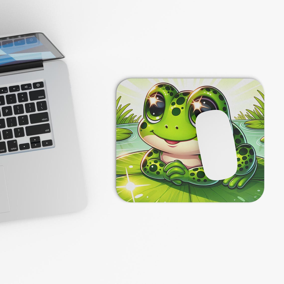 Cute Frog Mouse Pad, Green Spotted Frog on Lily Pad, Fun Office Decor ...