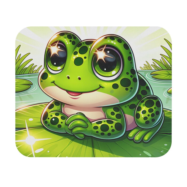 Cute Frog Mouse Pad, Green Spotted Frog on Lily Pad, Fun Office Decor ...