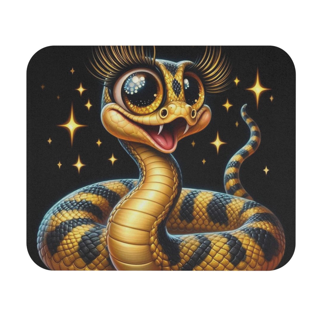 Whimsical Snake Mouse Pad Cute & Quirky, Big Eyes, Golden Scales, Long ...