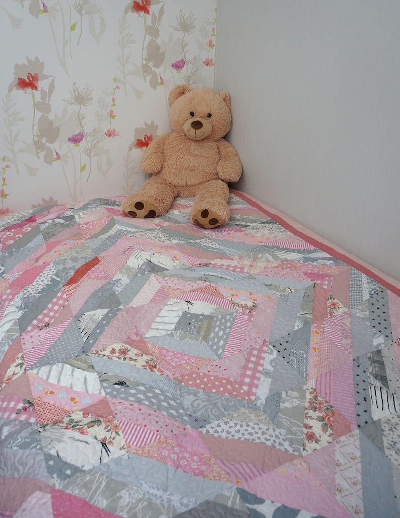 Modern Patchwork Quilt, Romantic Pink and Grey Tones Quiltd Bedding ...