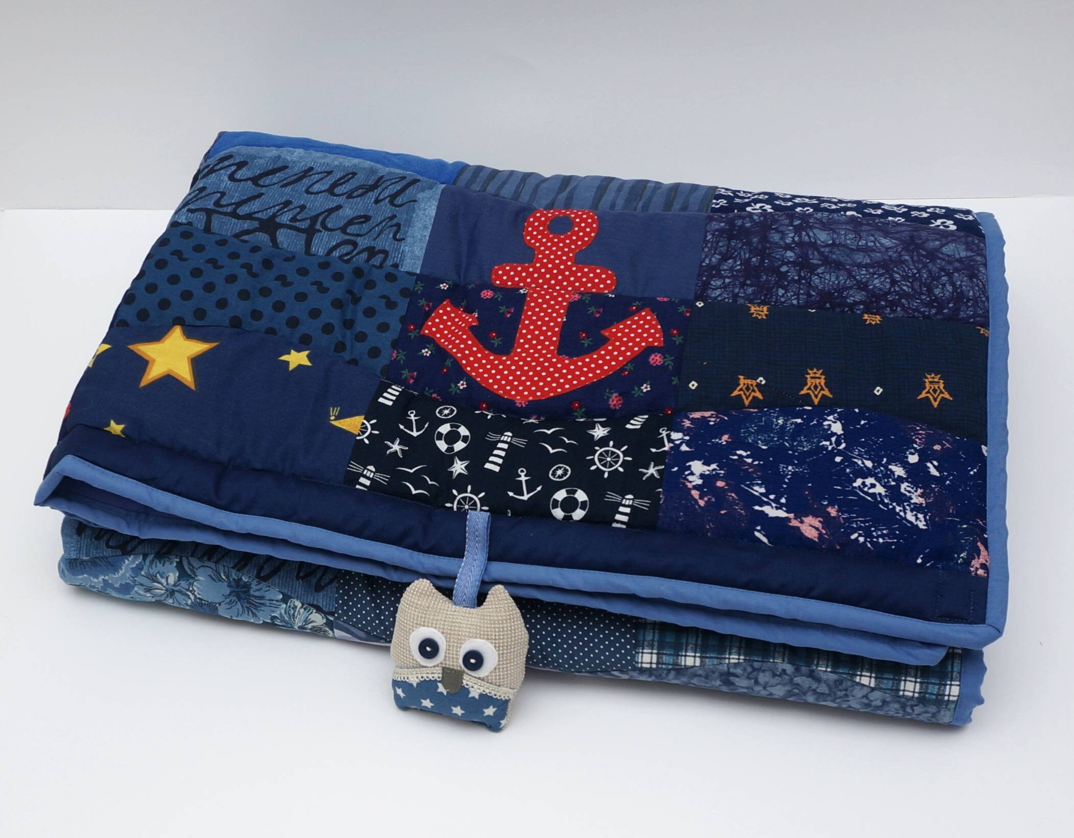 Blue Patchwork Quilt With Sailboats Nautical Quilt Nursery - Etsy