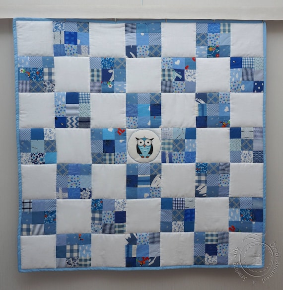 Blue Patchwork Baby Blanket Baby Boy Quilt Crib Quilt Owl - Etsy