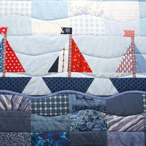 Blue Patchwork Quilt With Sailboats Nautical Quilt Nursery - Etsy