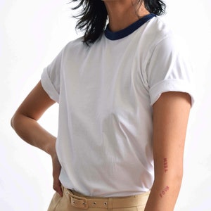 Vintage White Cotton Ringer Tee Classic T Shirt S M L - Etsy