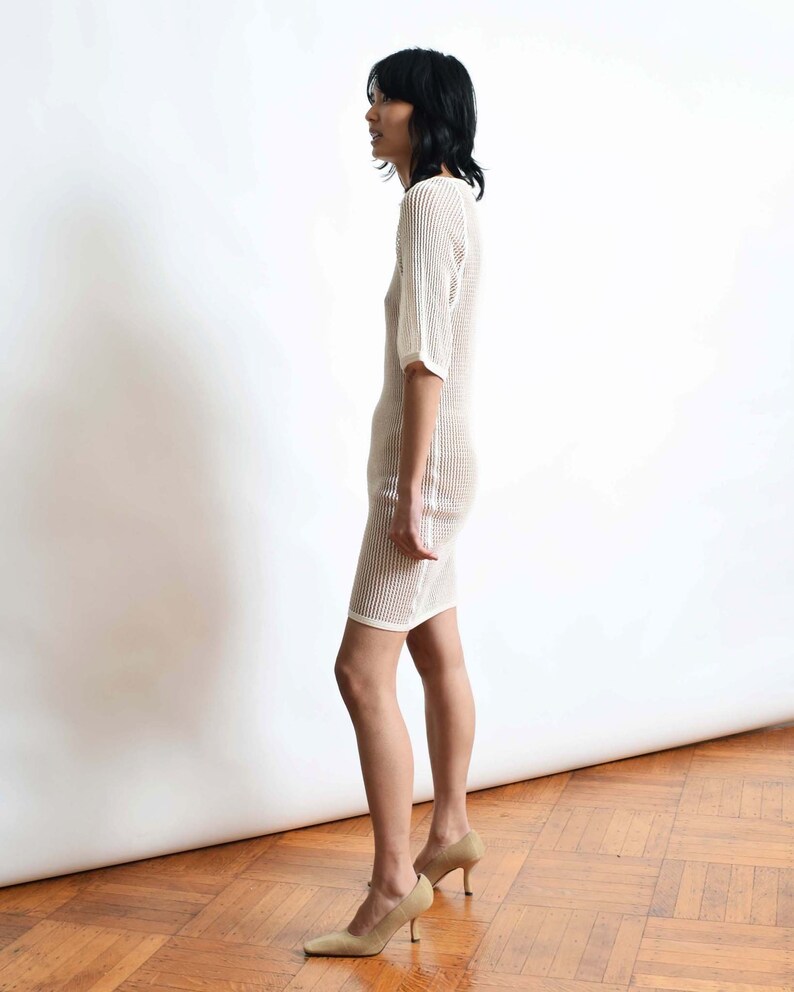 Vintage Cotton Net Dress Ivory Mesh Tee Shirt Dress XS S - Etsy