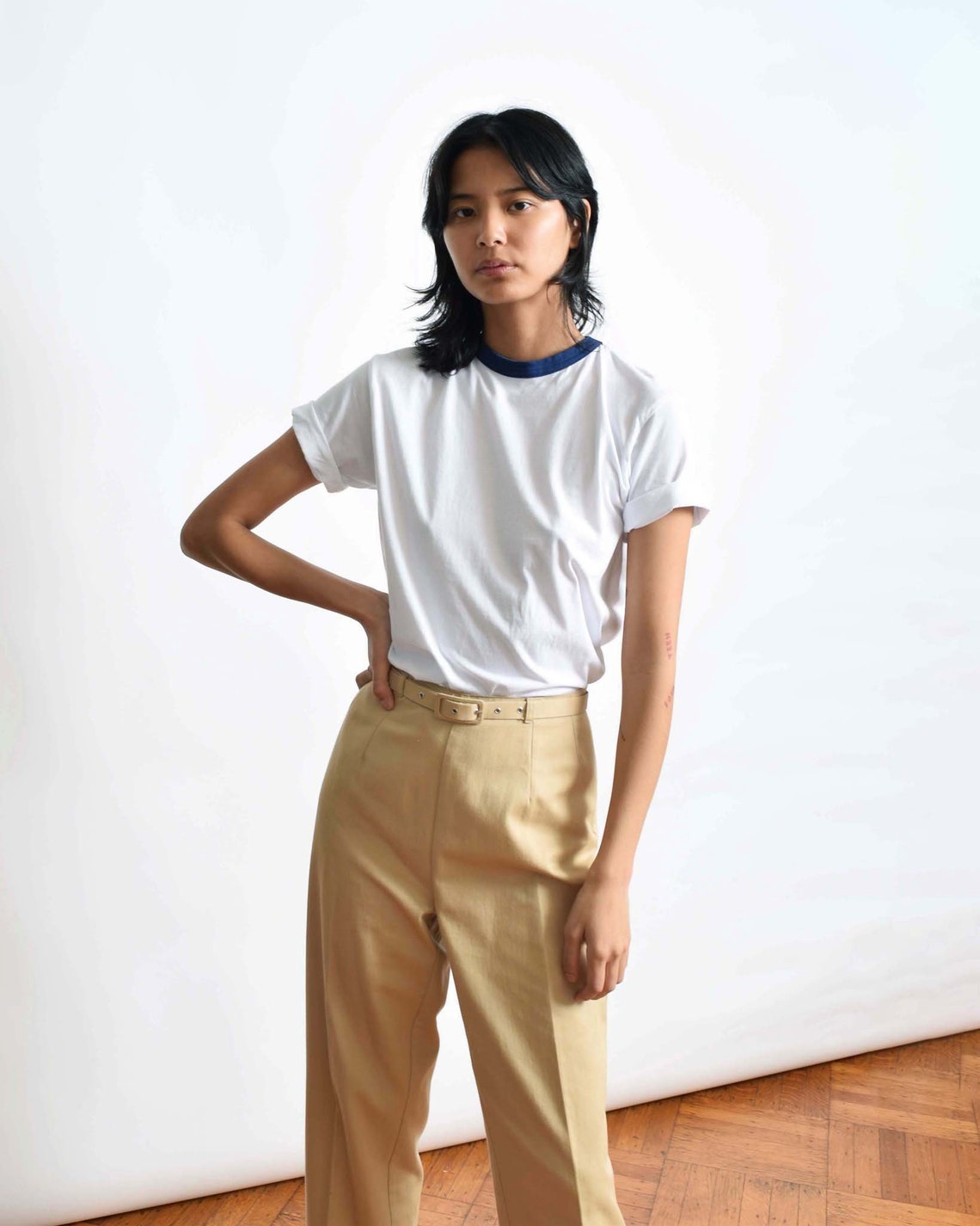 Vintage White Cotton Ringer Tee Classic T Shirt S M L - Etsy