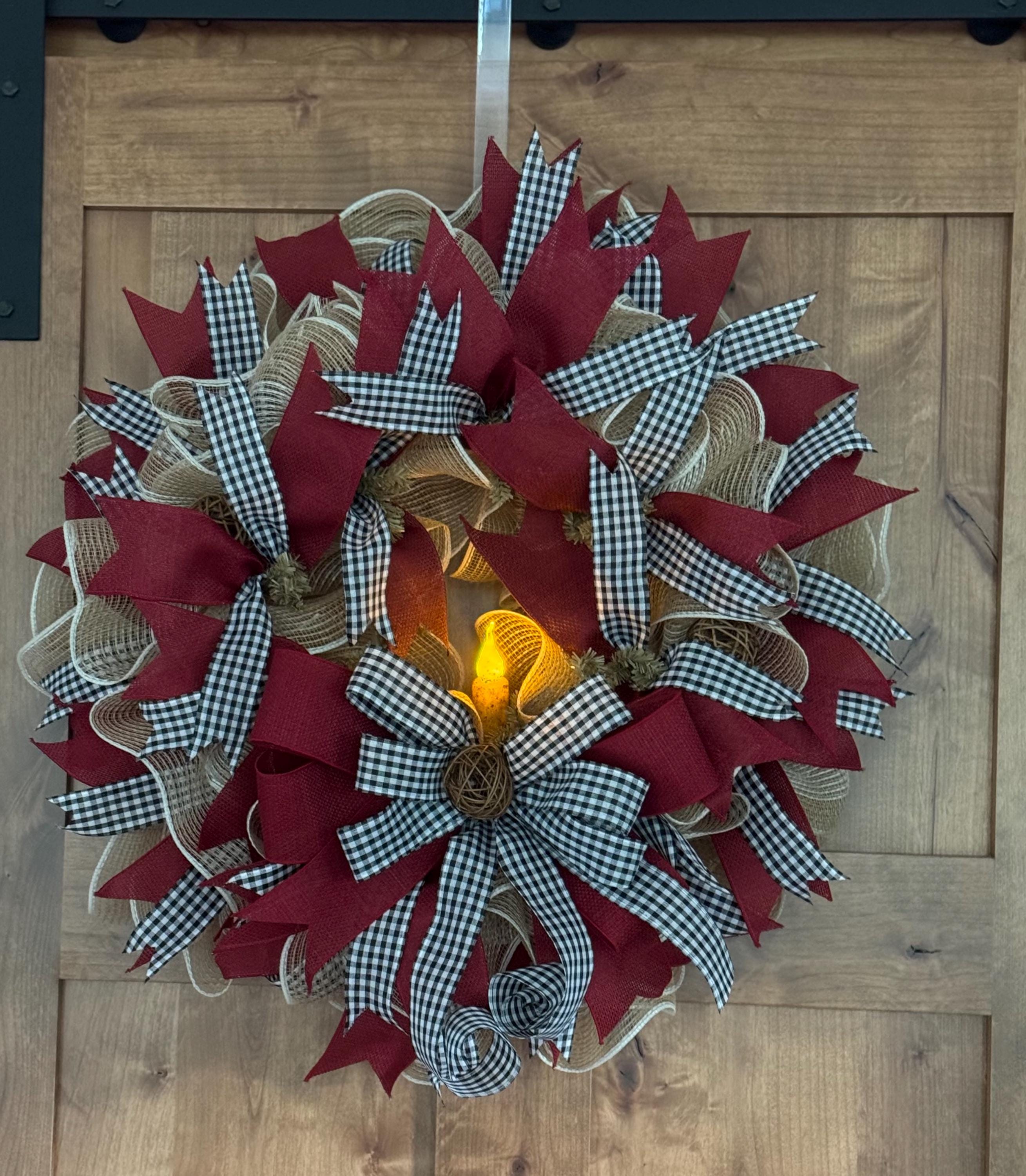 Primitive Farmhouse Wreath With Lighted Timer Candle - Etsy