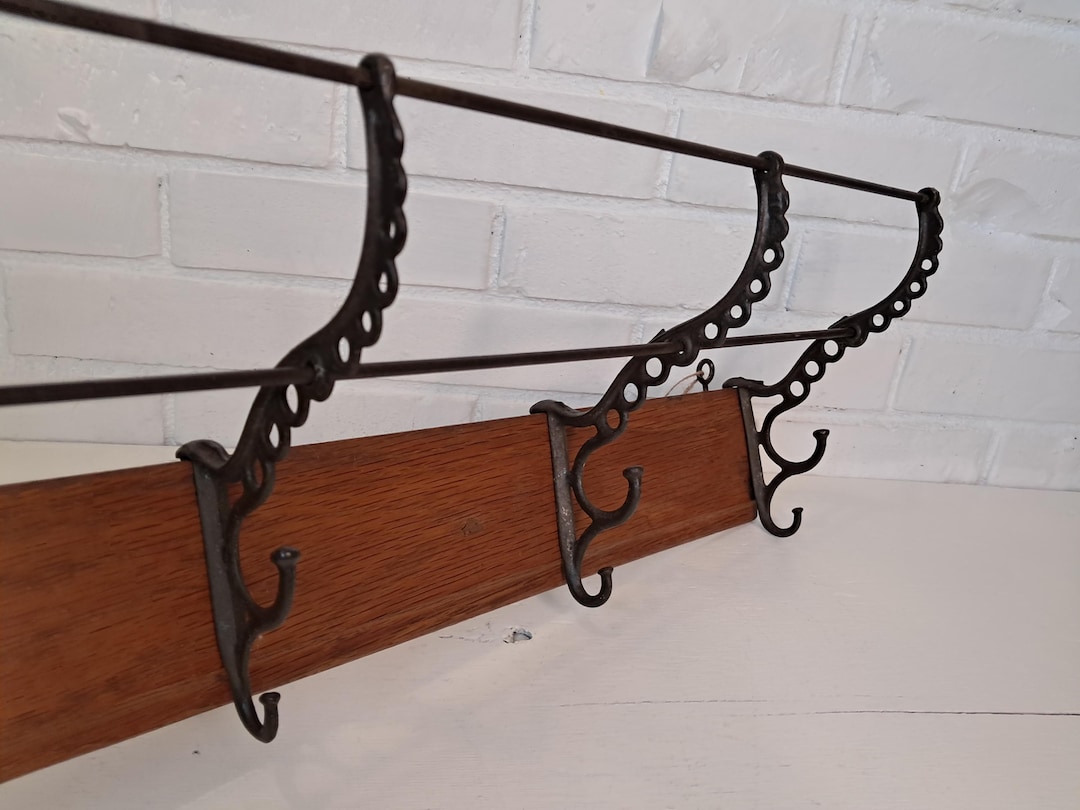 Antique Wood and Cast Iron Coat Rack and Hat Rack, 5 Double Hooks - Etsy