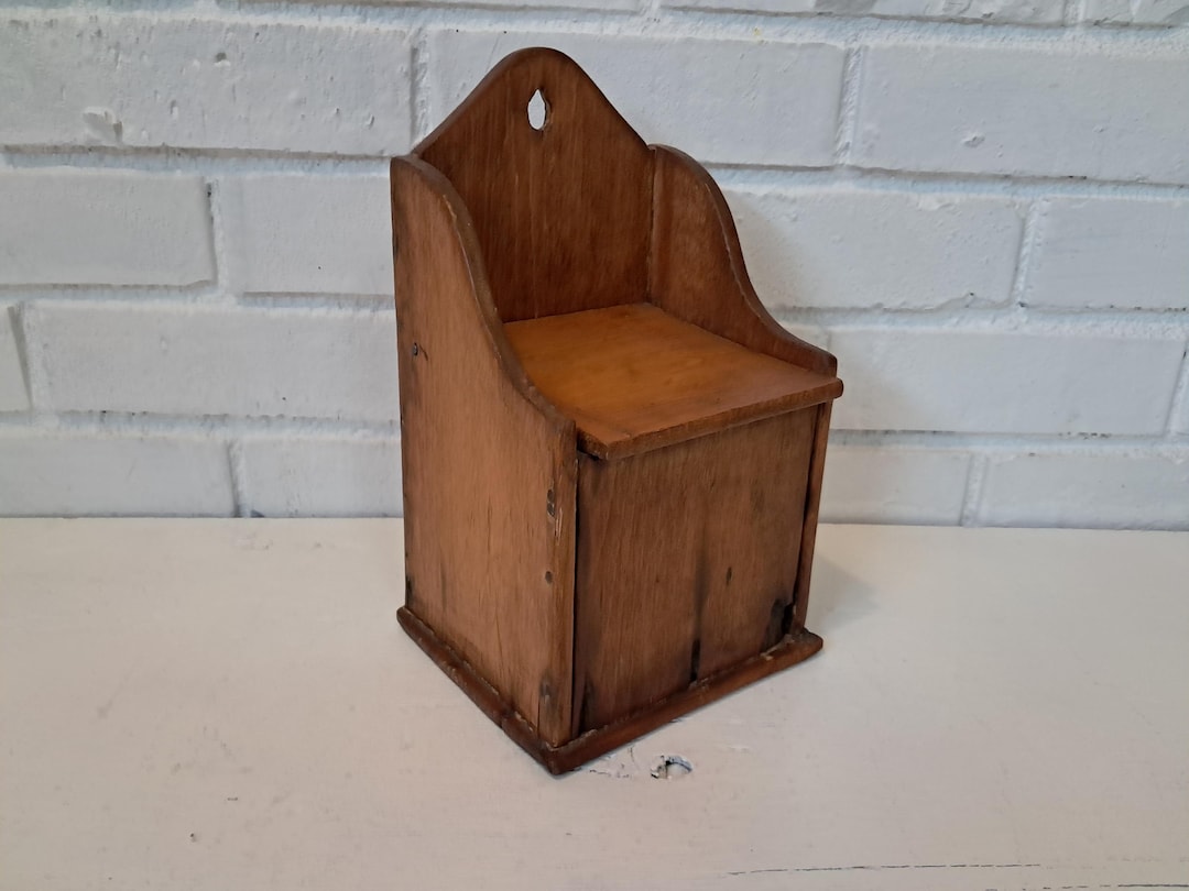 Vintage Wooden Salt Box – Lidded Wall Pocket - Etsy