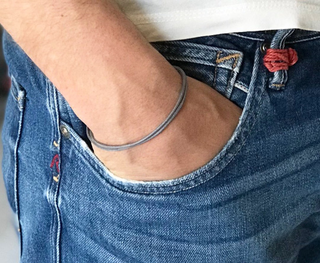 Mens Bracelet Sterling Silver Bracelet Surfer Bracelet String Bracelet ...