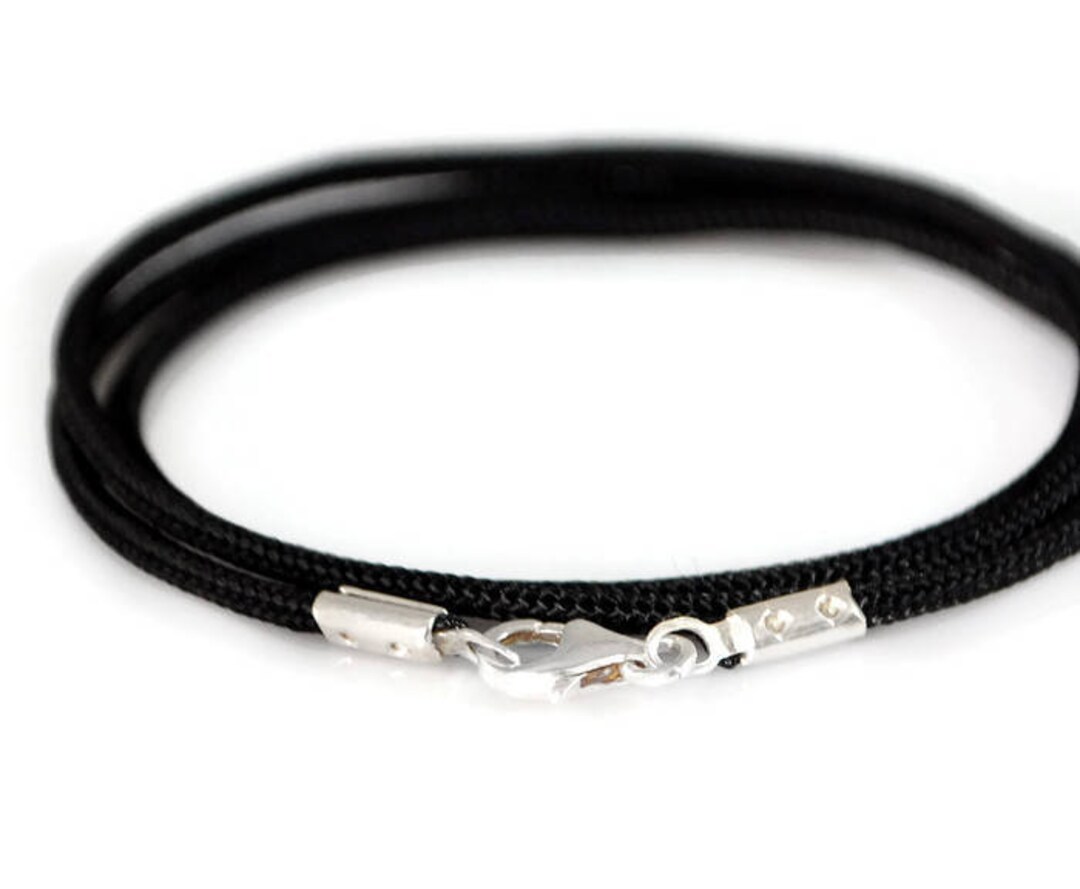 Mens Simple Bracelet Wrap Bracelet Sterling Silver Bracelet Black Cord ...