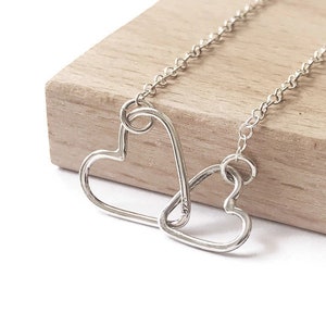 Interlocking Heart Necklace, Interlink Necklace, Sterling Silver Heart ...