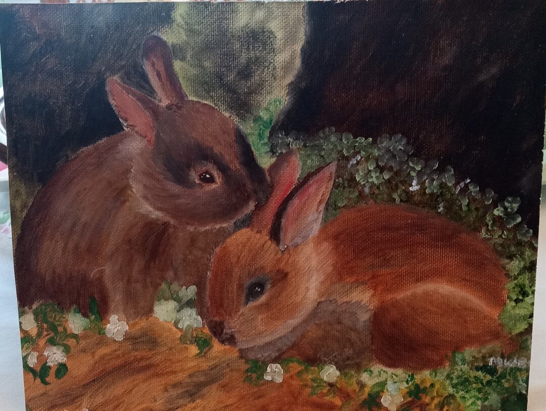 Bunny Rabbits Painting Original 8x10 - Etsy