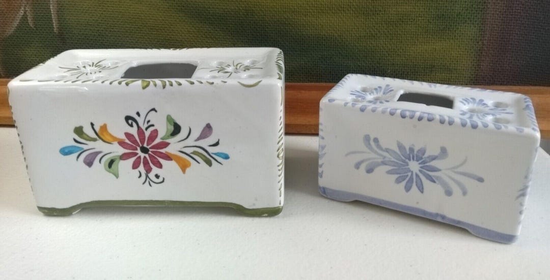 Portuguese Flower Frogs Hand Painted Set of 2 Vintage Porcelain Artist ...