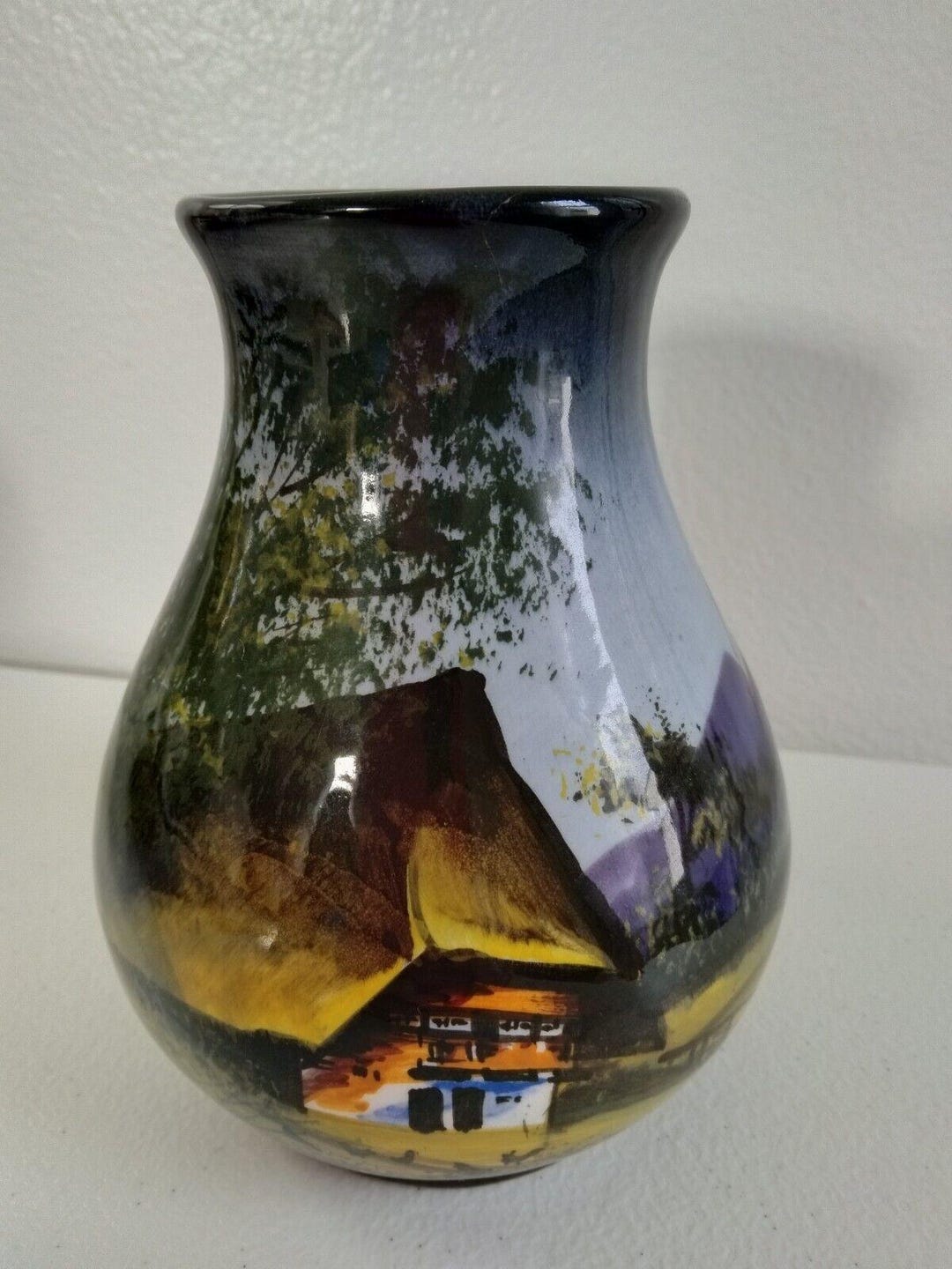 Mojolika Schramberg Handpainted Cabin Mountain Scene Ceramic Vase - Etsy