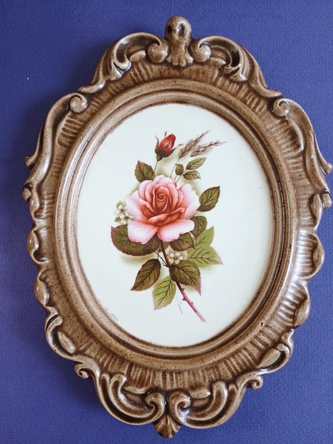 Vintage Porcelain Hand Painted Rose Wall Art With Porcelain Frame RTH ...