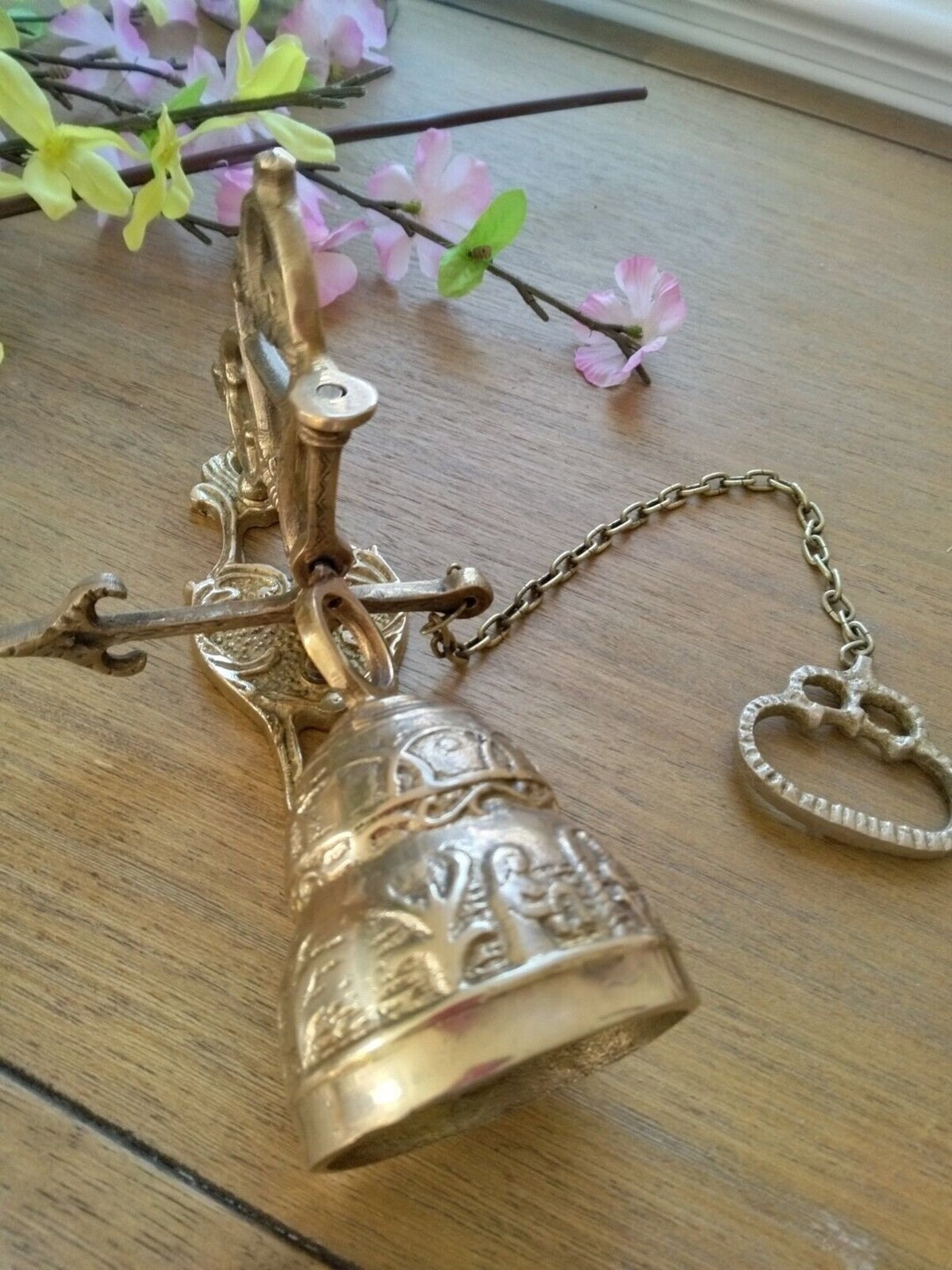 Vintage Wall Mount Cast Brass Hanging Dinner Bell Ornate, Folk Art - Etsy