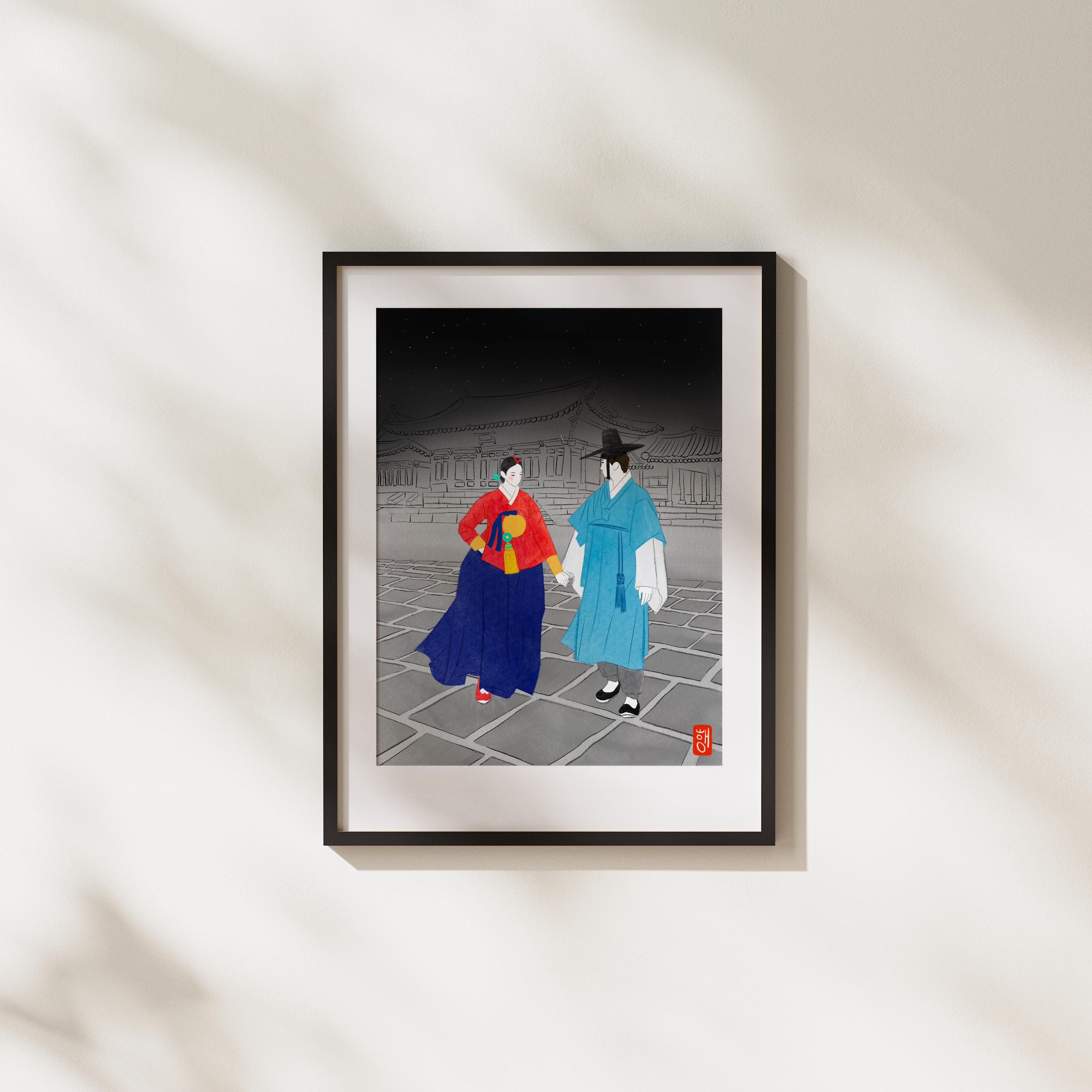 Hanbok Korean Couple, Palace 경복 Night Walk, Korea Palace, Hanbok ...