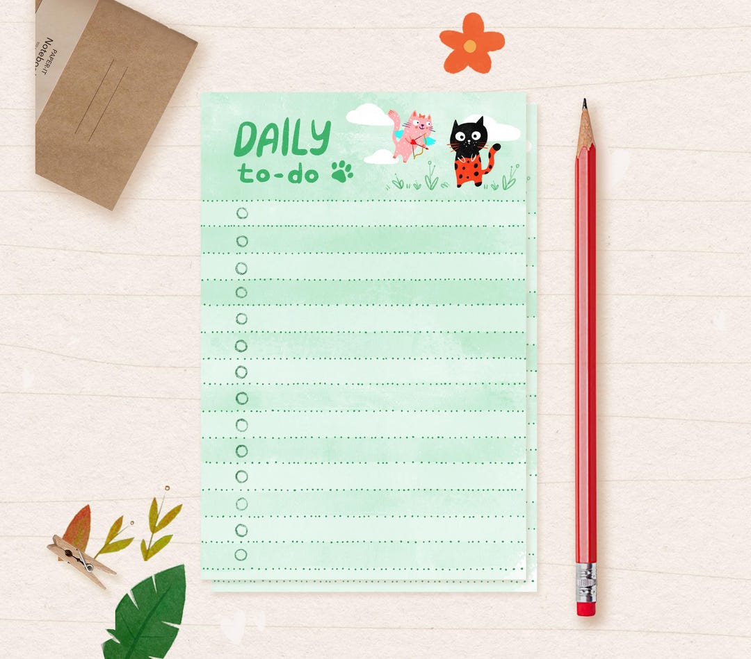 Cat TO DO LIST Notepad - Printable Cute Cupid Ladybug Kitty Cats Memo ...