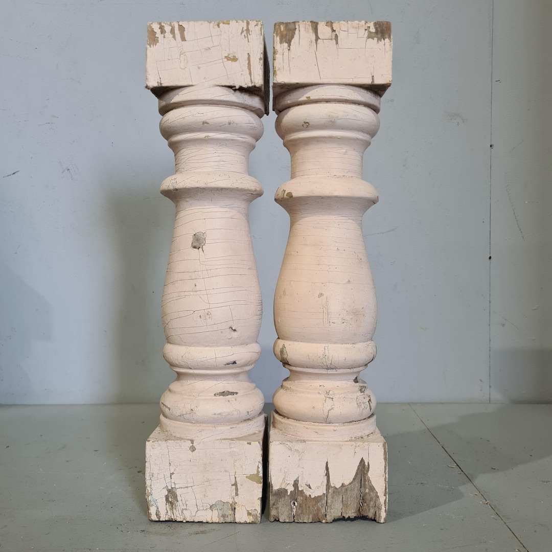 Set of 2 White Rustic Wooden Baluster Pillars - Etsy