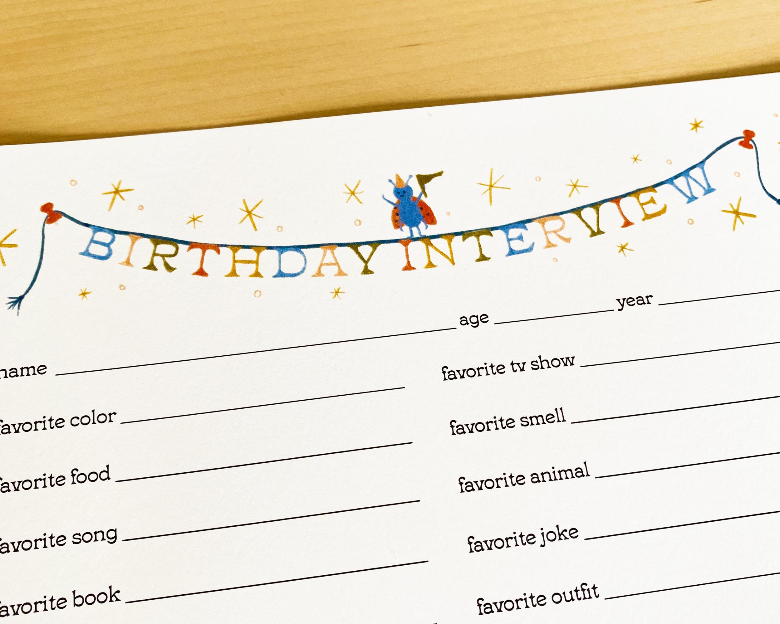 Kids' Birthday Interview Printable Digital Download With Colorful Cute ...