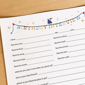Kids' Birthday Interview Printable Digital Download With Colorful Cute ...