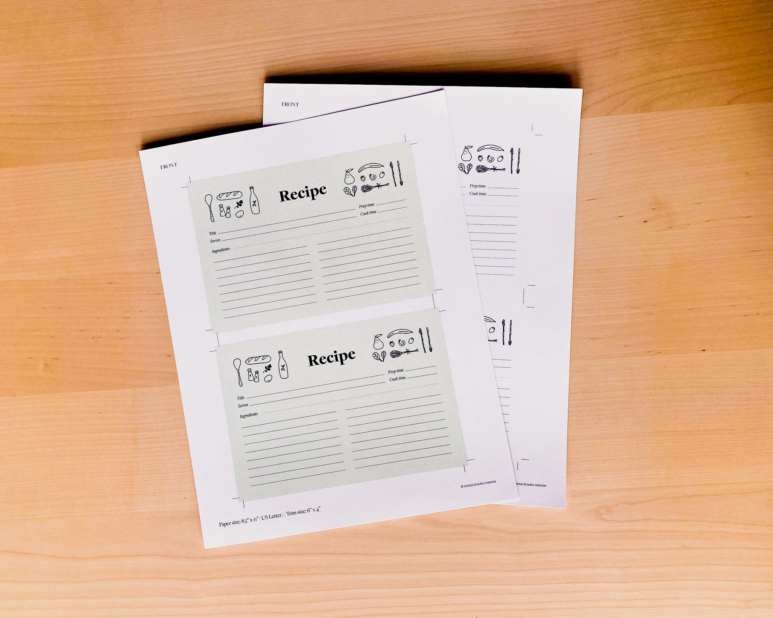 Recipe Cards Printable With Hand-drawn Food Illustrations, Green or ...