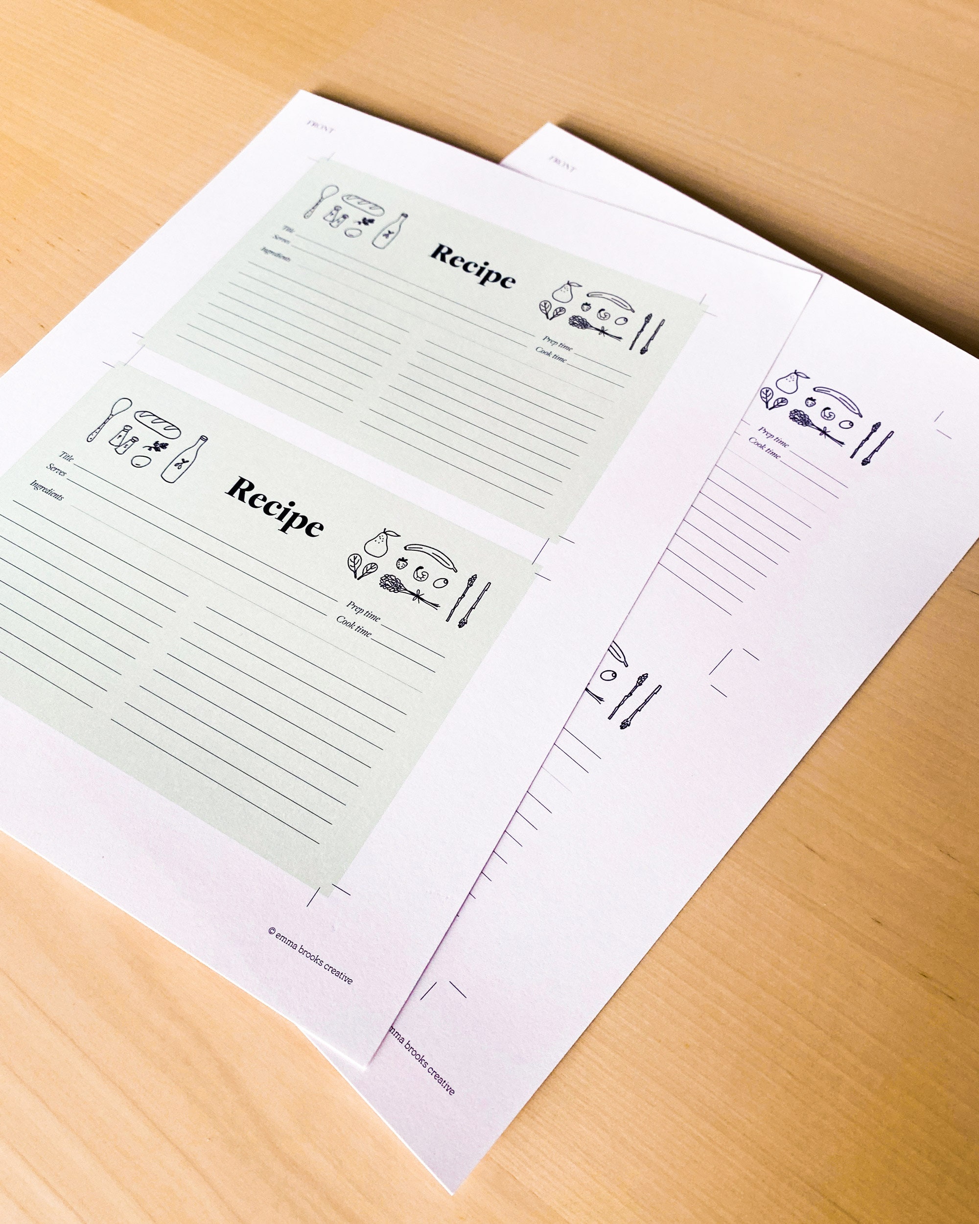 Recipe Cards Printable With Hand-drawn Food Illustrations, Green or ...