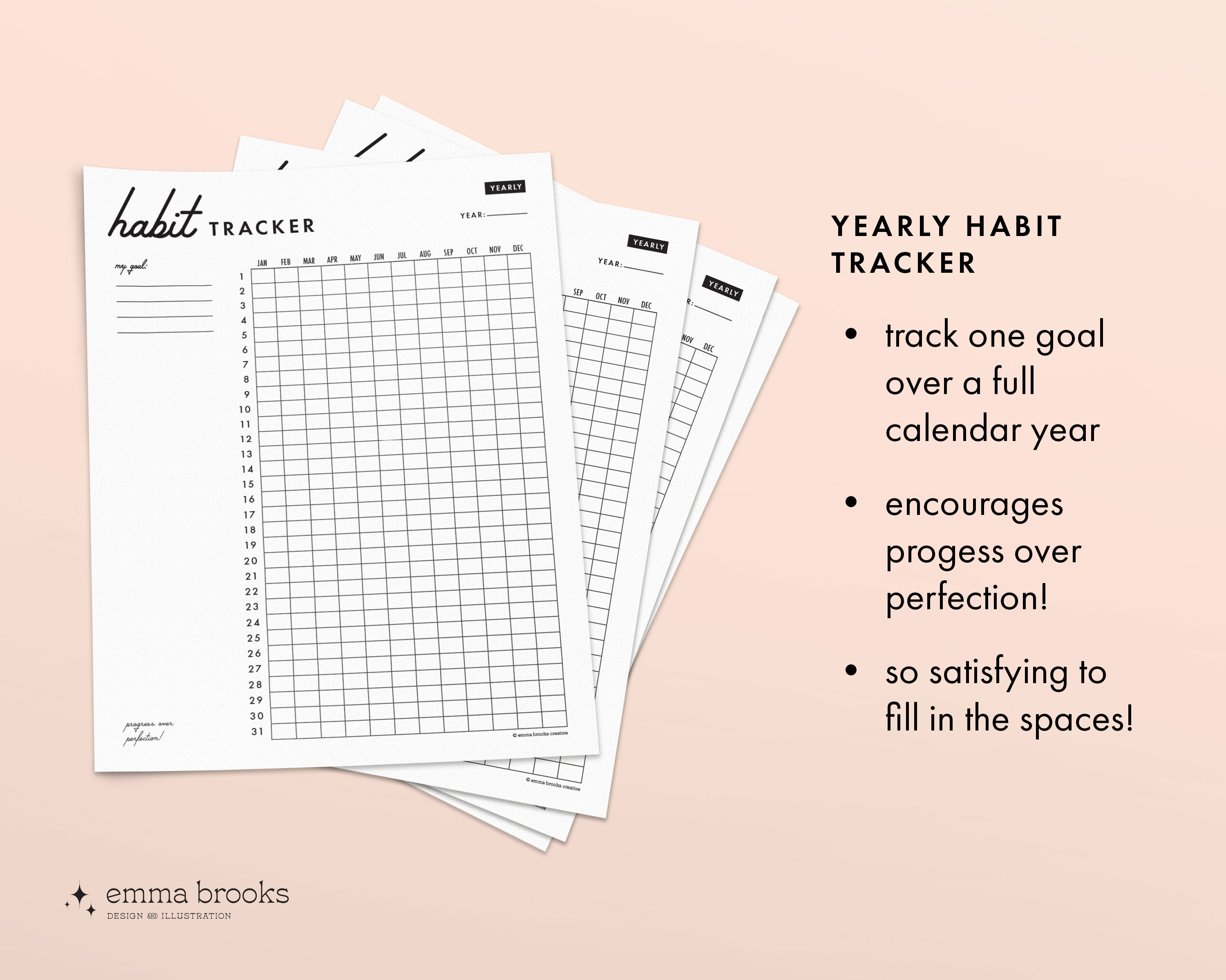 Habit Tracker Printable Aesthetic Monthly & Yearly Goals Tracker Daily ...