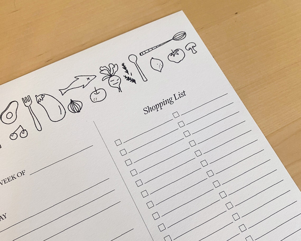 Weekly Meal Plan Printable PDF Letter Size 8.5x11 Digital Download With Cute Food Illustrations ...