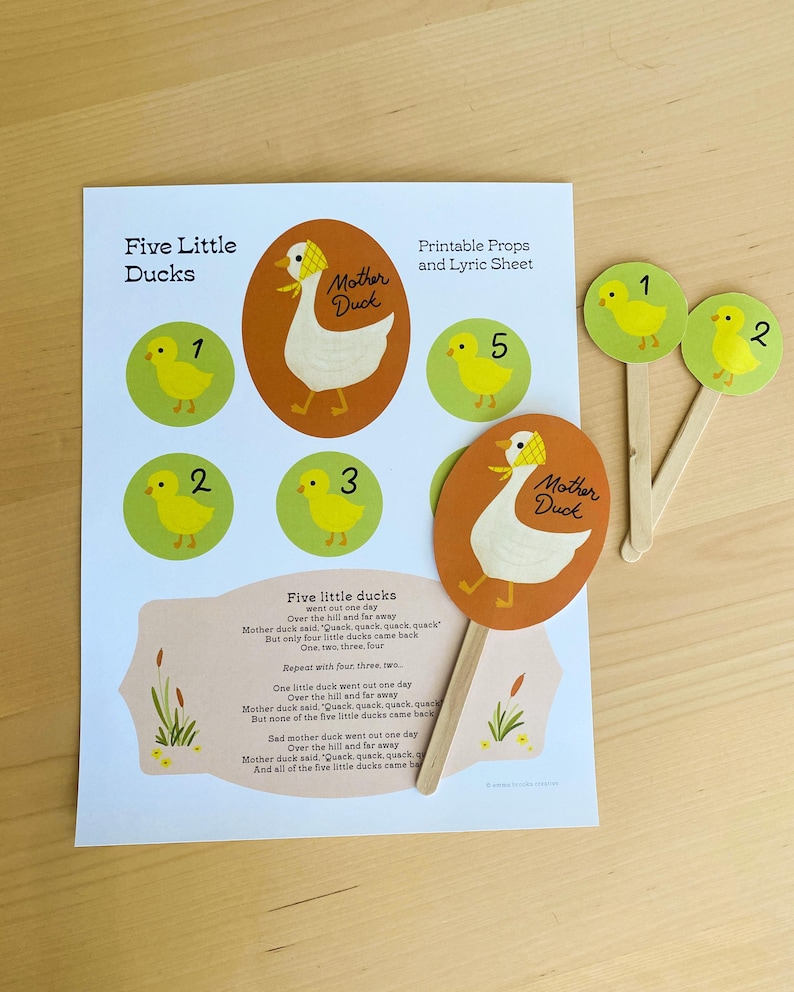 Five Little Ducks Printable Props: Hand-drawn Lyrics Sheet (digital ...