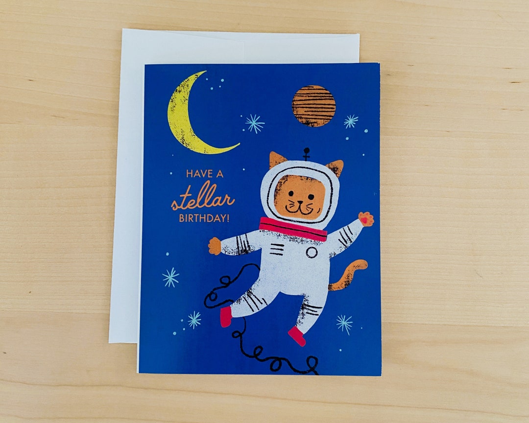 Astronaut Cat Birthday Card: Stellar Space Theme for Kids - Etsy