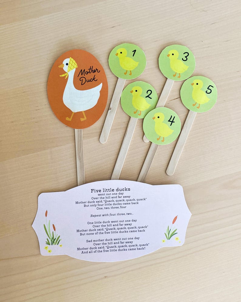 Five Little Ducks Printable Props: Hand-drawn Lyrics Sheet (digital ...