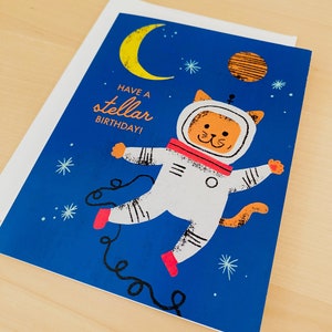 Astronaut Cat Birthday Card: Stellar Space Theme for Kids - Etsy