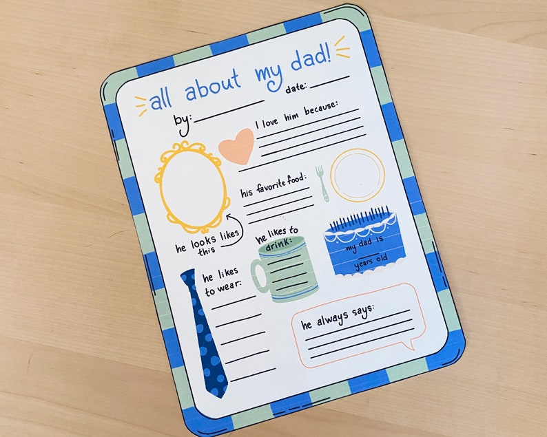 Fathers Day Printable All About My Dad Fathers Day Activity Page Gift ...