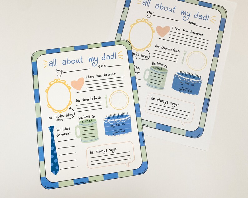 Fathers Day Printable All About My Dad Fathers Day Activity Page Gift ...