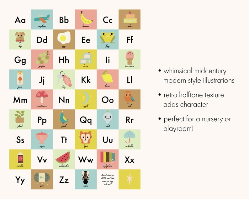 Alphabet Poster: Midcentury Modern Kids Nursery Decor (digital Download ...