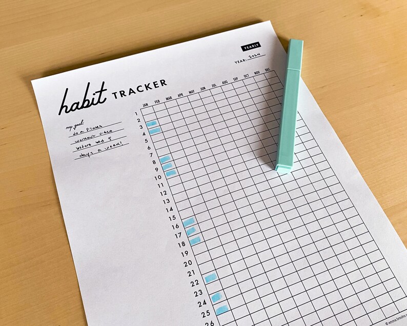 Habit Tracker Printable Aesthetic Monthly & Yearly Goals Tracker Daily ...