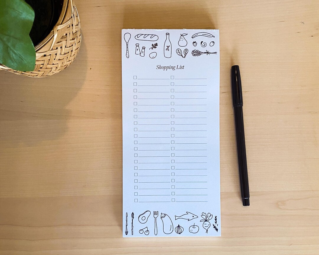 Shopping List Magnetic Notepad With Hand-drawn Food Illustrations White ...