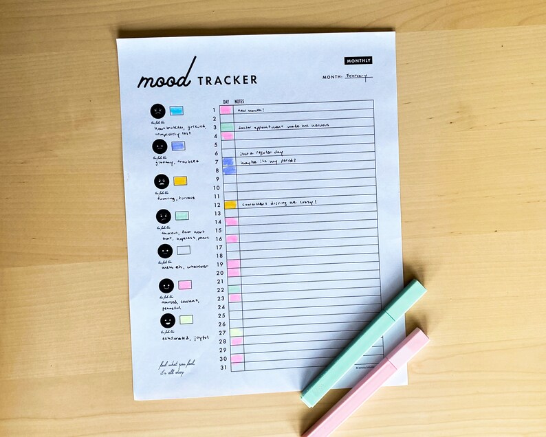 Mood Tracker Printable Aesthetic Monthly & Yearly Mental Health Daily ...