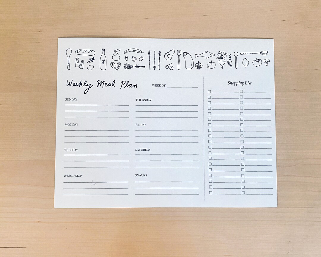 Weekly Meal Plan Printable PDF Letter Size 8.5x11 Digital Download With ...